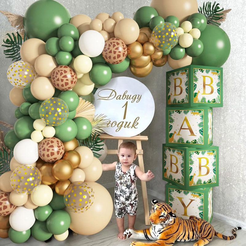 The Holiday Aisle® Safari Balloons Garland Arch Kit with 4Pcs Sage Green,Party Supplies | Wayfair